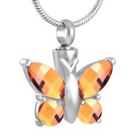 China Crystal Butterfly Pendant Necklace Cremation Urn in Purple/Blue/Red/Green/Pink for Memorial Jewelry Keepsake for sale