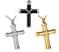 China Classic Cremation Jewelry for Ashes Cross Urn Necklace Pendant in Gold Silver or Black for sale