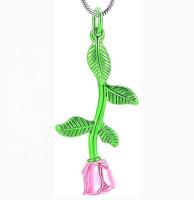 China Stainless Steel Rose Flower Urn Pendant Necklace for Ashes Memorial Cremation Jewelry for sale