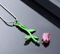 China Stainless Steel Rose Flower Urn Pendant Necklace for Ashes Memorial Cremation Jewelry for sale