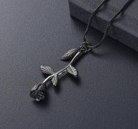 China Stainless Steel Rose Flower Urn Pendant Necklace for Ashes Memorial Cremation Jewelry for sale