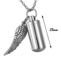 China OEM/ODM Men Stainless Steel Perfume Holder Bullet Cylinder Ashes Urn Pendant Angel Wing Charm Memorial Necklace Jewelry 6 Sizes for sale