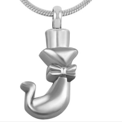 China Stainless Steel Memorial Cremation Jewelry Cat Ash Urn Necklace with Bow Tie Design for sale