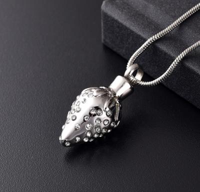 China Jewelry Main Material Stainless Steel Strawberry Inlay Crystal Cremation Urn Necklace for sale