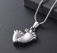 China Crystal Keepsake Pendant Mini Cute Footprint Cremation Necklace for Ashes Stainless Steel for sale
