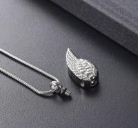 China Stainless Steel Ashes Locket Angel Feather Wing Cremation Necklace for Men and Women for sale