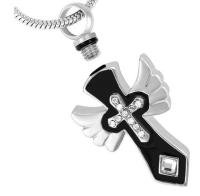 China Stainless Steel Gifts Unique Designs Wing Crystal Cross Memorial Ashes Pendant Necklace for sale