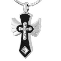 China Stainless Steel Gifts Unique Designs Wing Crystal Cross Memorial Ashes Pendant Necklace for sale