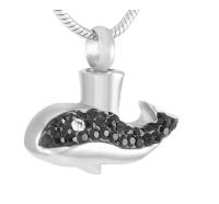China Black Crystal Whale Stainless Steel Cremation Pendant for Men's Memorial Urn Necklace for sale