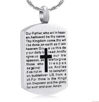 China Silver Plated Lord's Prayer Dog Tag Pendant Cremation Urn Necklace for Ashes of Loved One for sale