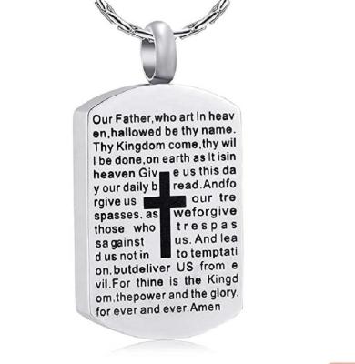 China Silver Plated Lord's Prayer Dog Tag Pendant Cremation Urn Necklace for Ashes of Loved One for sale