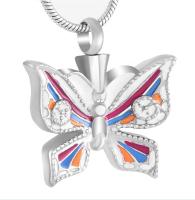 China CNC Inlay Technology Stainless Steel Multicolor Butterfly Cremation Keepsake Necklace for sale