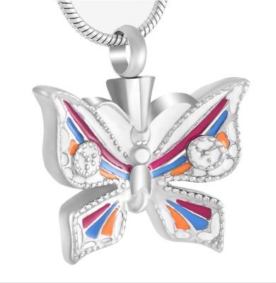China CNC Inlay Technology Stainless Steel Multicolor Butterfly Cremation Keepsake Necklace for sale
