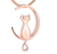 China Rose Gold Plated Moon Cat Shape Cremation Jewelry for Pet Ashes 8 Year's Experience for sale