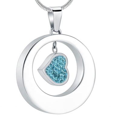 China Picture Cremation Jewelry For Ashes Heart In Circle With Crystal Memorial Urn Necklace for sale