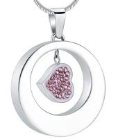 China Picture Cremation Jewelry For Ashes Heart In Circle With Crystal Memorial Urn Necklace for sale
