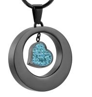 China Picture Cremation Jewelry For Ashes Heart In Circle With Crystal Memorial Urn Necklace for sale