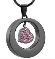 China Picture Cremation Jewelry For Ashes Heart In Circle With Crystal Memorial Urn Necklace for sale