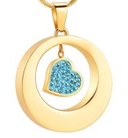 China Picture Cremation Jewelry For Ashes Heart In Circle With Crystal Memorial Urn Necklace for sale
