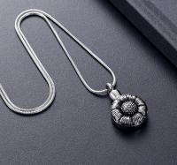 China Stainless Steel Sunflower Urn Necklace For Human Pet Ashes Cremation Pendant for sale