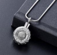 China Stainless Steel Sunflower Urn Necklace For Human Pet Ashes Cremation Pendant for sale