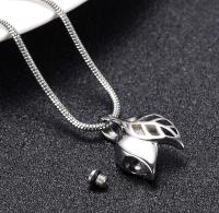 China Stainless Steel Cremation Pendant Necklace Leaf Shape Memorial Urn for Human/Pet Ashes for sale