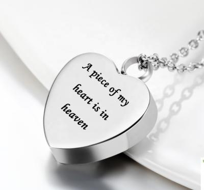 China Stainless Steel Cremation Necklace for Ashes A Piece of My Heart Forever in Heaven for sale