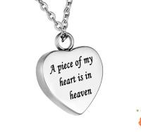China Stainless Steel Cremation Necklace for Ashes A Piece of My Heart Forever in Heaven for sale