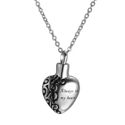 China Always in my Heart Cremation Necklace for Ashes Memorial Jewelry Heart Urn Pendant for sale