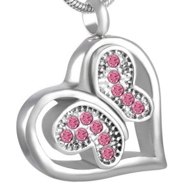 China Stainless Steel Butterfly Heart Cremation Ashes Urn Necklace for Women-Shape/Pattern for sale