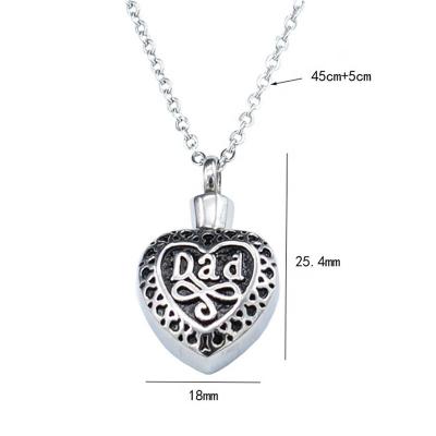 China Heart Shape Urn Necklace for Ashes Cremation Jewelry Keepsake Dad Memorial Pendants for sale