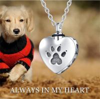 China 925 Sterling Silver Heart Paw Cremation Pendant Classic Style and CNC Inlay Technology for sale