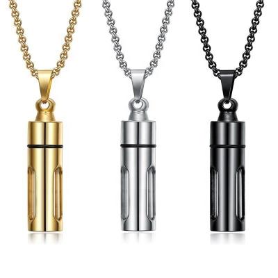 China Silver Plated Open Perfume Bottle Cylinder Pendant Necklace for Men Women Ashes Casket for sale