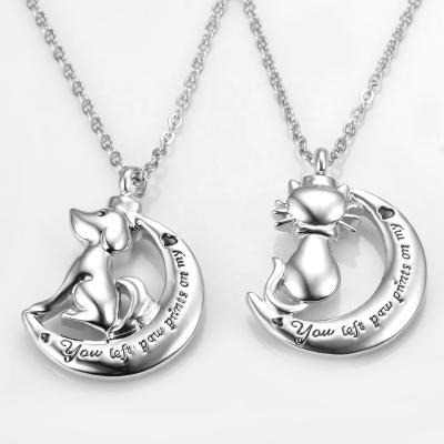 China Stainless Steel Dog/Cat Cremation Urn Necklace You Left Paw Print On My Heart Pendant for sale