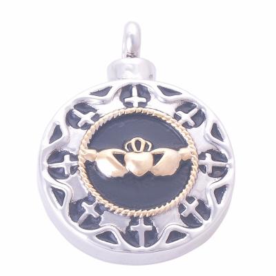 China OEM/ODM Round Shape Two Tone Hug My Heart Screw Urn Cross Pendant Necklace Memorial Cremation Jewelry for sale
