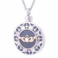 China OEM/ODM Round Shape Two Tone Hug My Heart Screw Urn Cross Pendant Necklace Memorial Cremation Jewelry for sale