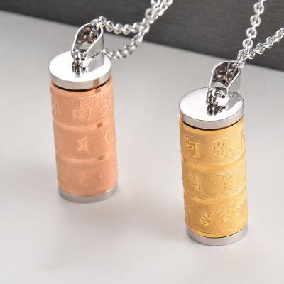 China Modern Memorial Stainless Steel Fashion Buddhism Cylinder Necklace Pendant for Mens Womens Ash Keepsake Cremation Jewelry for sale