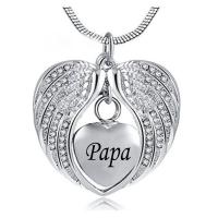 China Crystal Charm Angel Wing Cremation Urn Necklace Engraved Mom/Dad/Son Memorial Jewelry for sale