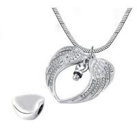 China Crystal Charm Angel Wing Cremation Urn Necklace Engraved Mom/Dad/Son Memorial Jewelry for sale