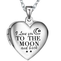 China Unisex Stainless Steel Heart-Shaped Photo Box Pendant Necklace with Engravable Chain for sale