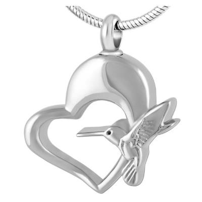China Men's Hummingbird and Heart Cremation Urn Pendant Necklace with Mould Making Service for sale