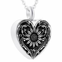 China Funeral Sunflower Urn Necklace for Ashes Stainless Steel Heart Shaped Cremation Jewelry for sale