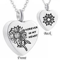 China Funeral Sunflower Urn Necklace for Ashes Stainless Steel Heart Shaped Cremation Jewelry for sale
