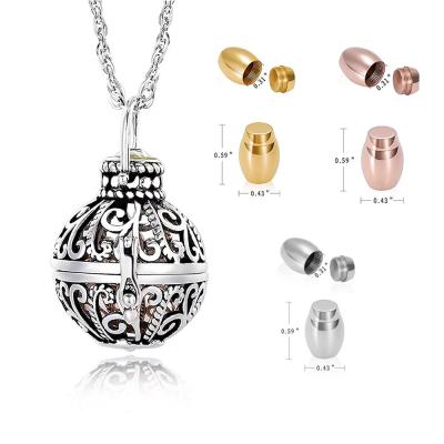 China Men's Round Hollow Urn Pendant Necklace Cremation Jewelry for Ashes Keepsake Dream Catcher Ash Holder Necklace Charm Memorial Jewelry for sale