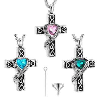 China CNC Inlay Technology Cross Urn Necklace Fashionable Cremation Jewelry for Ashes for sale
