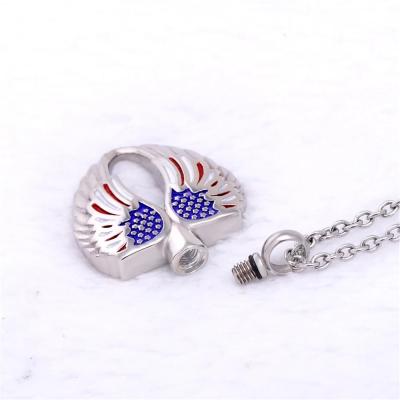 China America Flag Shape Cremation Urn Necklace for Ashes Keepsake Angel Wings Pendant Plating for sale
