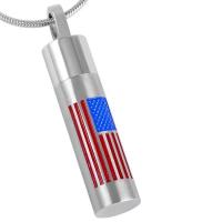 China Engraved Stainless Steel US National Flag Open Tube Perfume Bottle Cremation Necklace for sale