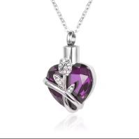 China CNC Inlay Technology Stainless Steel Crystal Heart Ashes Urn Keepsake Cremation Pendant Jewelry for sale