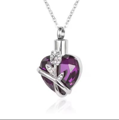 China CNC Inlay Technology Stainless Steel Crystal Heart Ashes Urn Keepsake Cremation Pendant Jewelry for sale