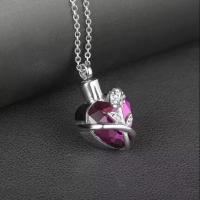 China CNC Inlay Technology Stainless Steel Crystal Heart Ashes Urn Keepsake Cremation Pendant Jewelry for sale